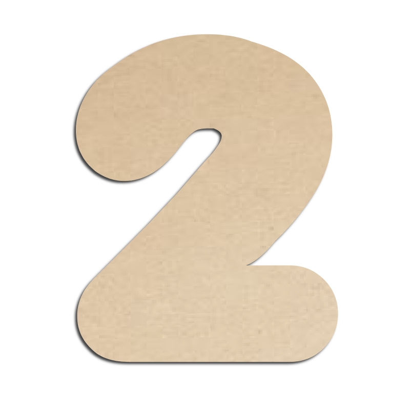 Chiffre en bois 2 à peindre, police bubble - Lettre bois